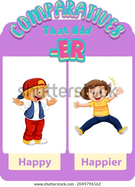 Comparative Adjectives Word Happy Illustration Stock Vector (Royalty ...