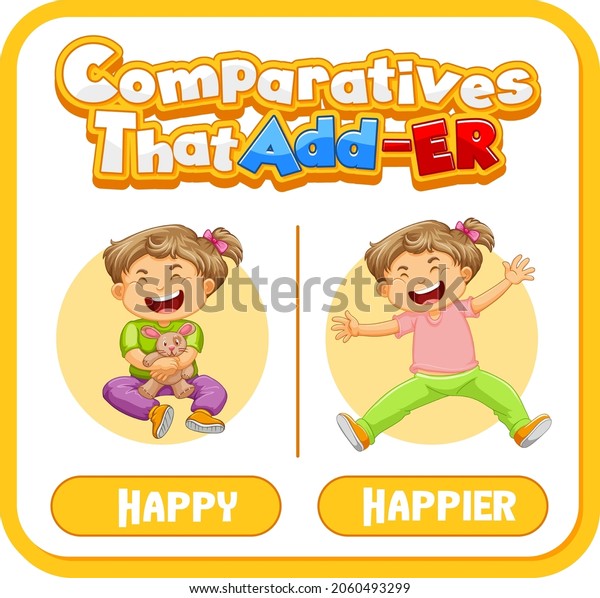 Comparative Adjectives Word Happy Illustration Stock Vector (Royalty ...