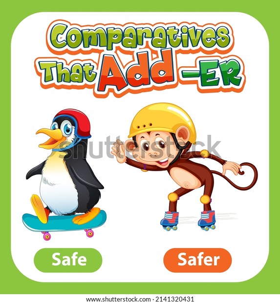 Vektor Stok Comparative Adjectives Word Safe Illustration (Tanpa ...