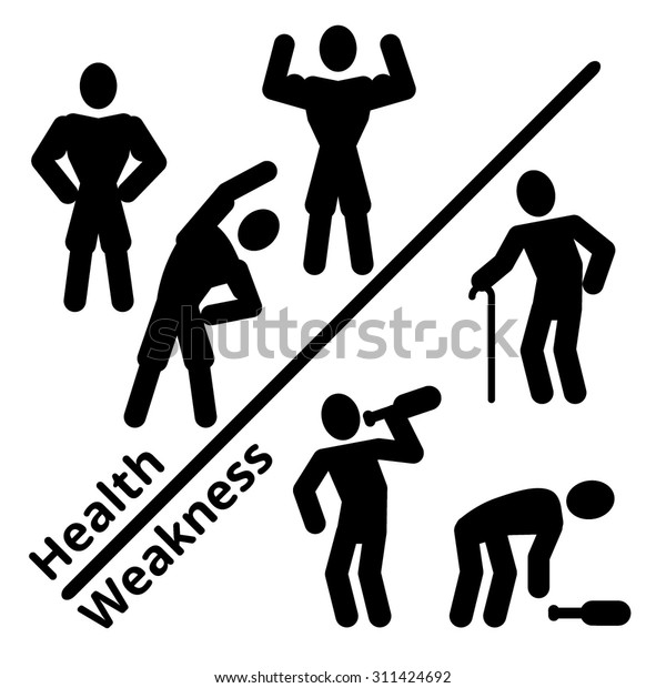 Comparison Healthy Weakness Man Black Silhouette 스톡 벡터(로열티 프리 ...