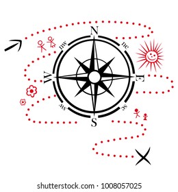 Compass Hiking Map Design Hikers Outdoor Stock Vector (Royalty Free ...