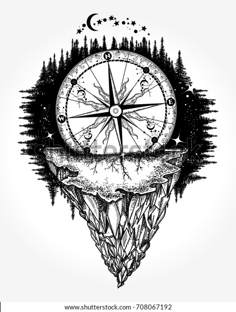 Compass Mountains Tattoo Tshirt Design Adventure Stock Vector (Royalty ...