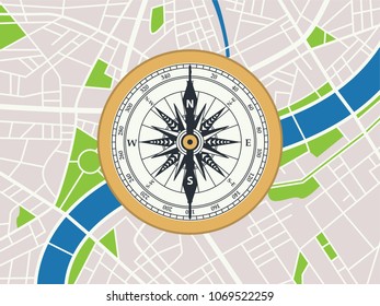 City Map Abstract Town Plan Compass Stock Vector (Royalty Free) 336521504