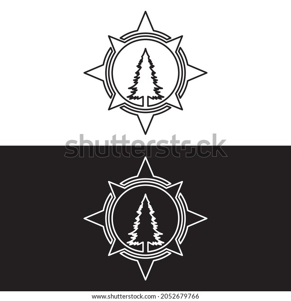 Compass Pine Tree Logo Design Template Stock Vector (Royalty Free ...
