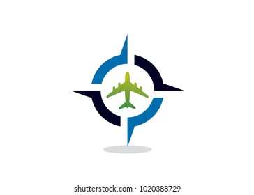 Compass Plane Travel Logo Design Template Stock Vector (Royalty Free ...