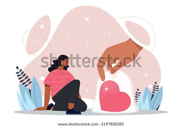 Compassion Feelings Concept Large Hand Gives Stock Vector (Royalty Free ...
