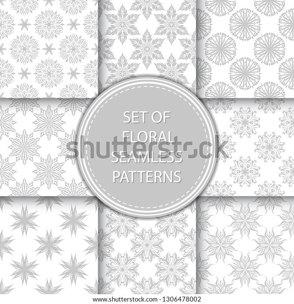 Compilation Floral Patterns Gray Design Flowers Stock Vector (Royalty ...