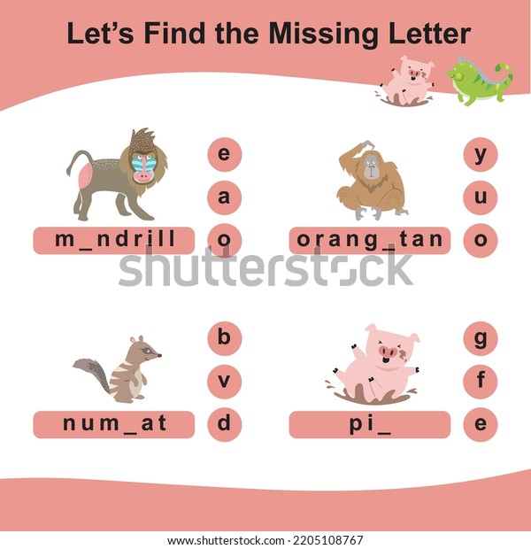 Complete Missing Word Worksheet Toddlers Animal Stock Vector (Royalty ...