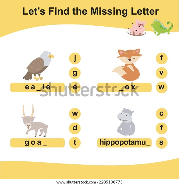 Complete Missing Word Worksheet Toddlers Animal Stock Vector (Royalty ...