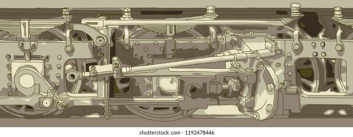 Complicated Machine Drawn Industrial Style Front Stock Vector (Royalty ...