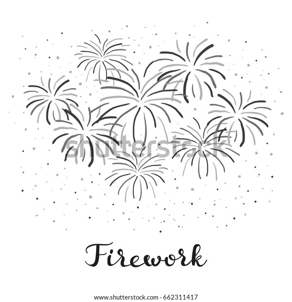 Composition Doodle Fireworks Lettering Isolated On: vector de stock ...