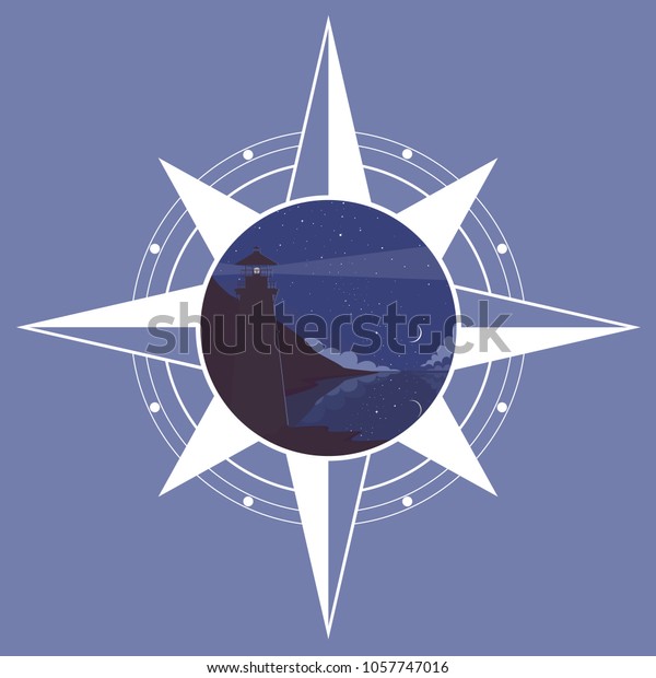 Composition Wind Rose Picture Lighthouse On Stock Vector (Royalty Free ...