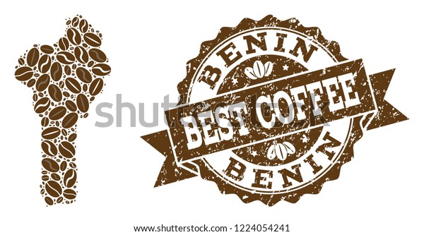 Compositions Coffee Map Benin Grunge Stamp Stock Vector (Royalty Free ...