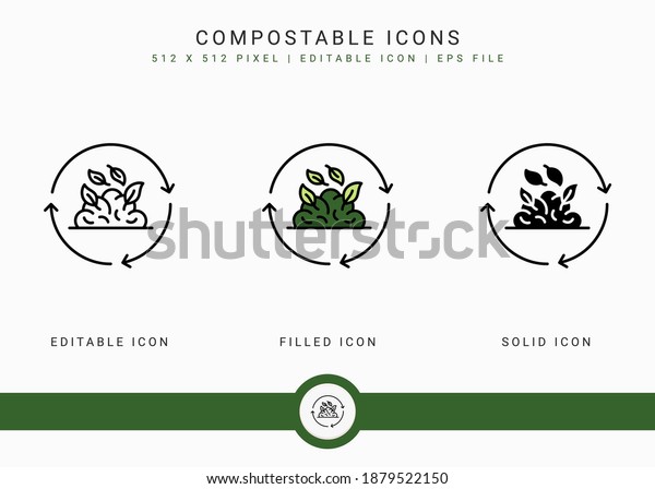 Compostable Icons Set Vector Illustration Solid Stock Vector (Royalty ...