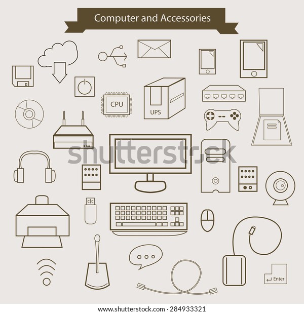 Computer Accessories Outline Icons Stock Vector (Royalty Free ...