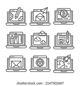 Computer Activities Icon Design Outline Style Stock Vector (Royalty ...