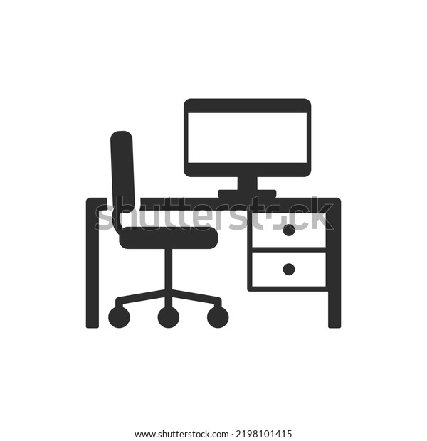 Computer Desk Chair Icon Workstation Monochrome Stock Vector (Royalty ...