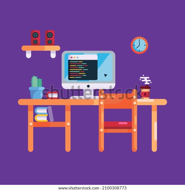 Computer Desk Concept Wooden Table Stock Vector (Royalty Free ...