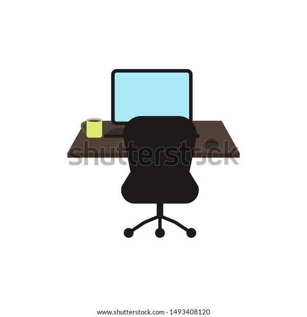 Computer Desk Workplace Cartoon Business Concept Stock Vector (Royalty ...