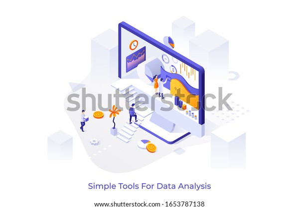 Computer Display People Ascending Stairs Analyzing Stock Vector ...