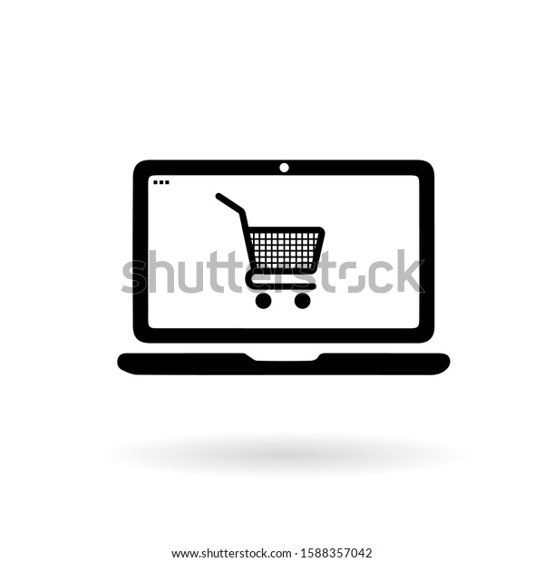 Computer Display Shopping Cart Line Icon Stock Vector (Royalty Free ...
