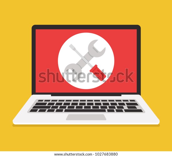 Computer Flat Cartoon Icon Wrench Screwdriver Stock Vector (Royalty ...