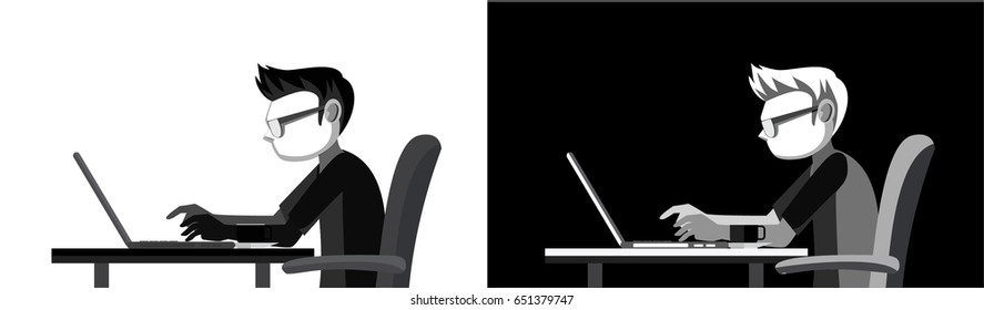 Computer Geek Sitting On Chair Stock Vector (Royalty Free) 651379747