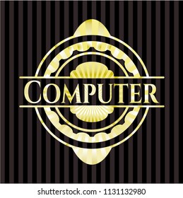 Computer Gold Shiny Badge: vector de stock (libre de regalías ...
