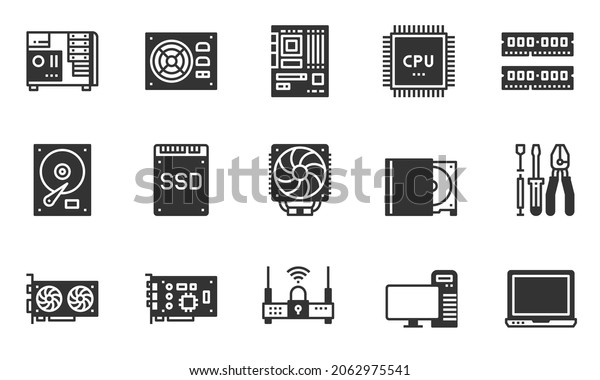 Computer Hardware Icons Motherboard Cpu Chip Stock Vector (Royalty Free ...