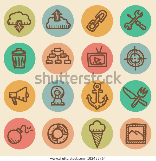 Computer Icons Vintage Drawings Set Isolated Stock Vector (Royalty Free ...