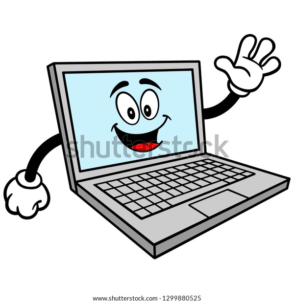Computer Mascot Waving Vector Cartoon Illustration Stock Vector ...