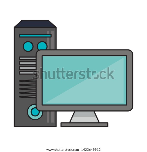 Computer Monitor Cpu Technology Vector Illustration Stock Vector ...