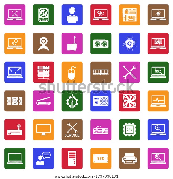 Computer Repair Icons White Flat Collection Stock Vector (Royalty Free ...