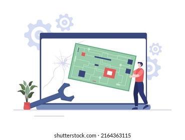 Computer Repair Service Flat Cartoon Illustration Stock Vector (Royalty ...