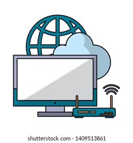Computer Router Globe Icon Cartoon Vector Stock Vector (Royalty Free ...