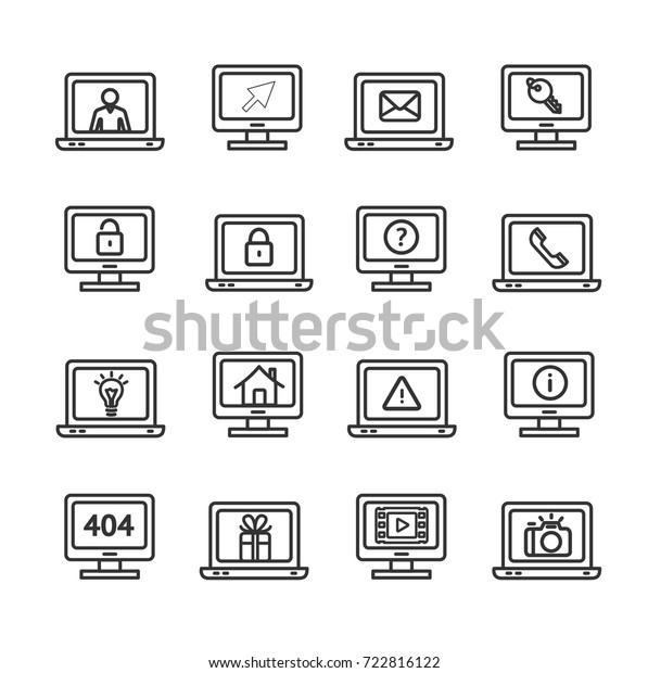 Computer Screen Symbols Signs Black Thin Stock Vector (Royalty Free ...