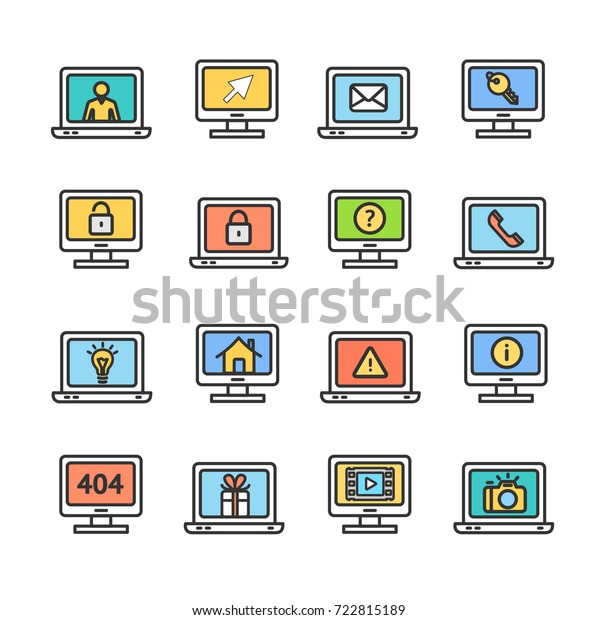 Computer Screen Symbols Signs Color Thin Stock Vector (Royalty Free ...