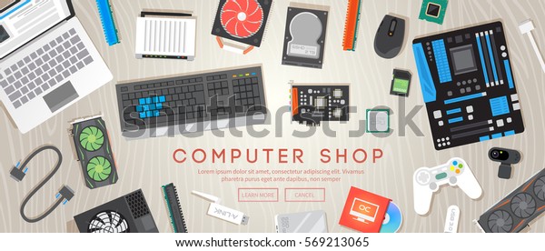 Computer Shop Various Computer Parts On Stock Vector (Royalty Free ...