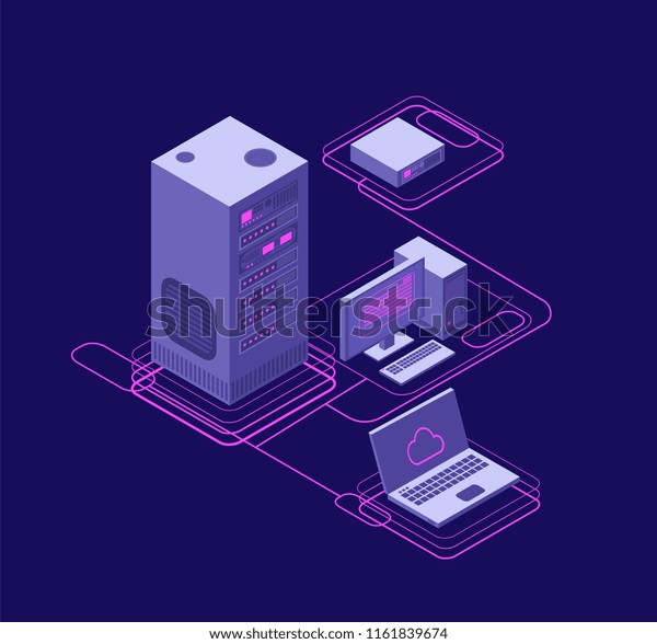Computer Synchronization Data Network Management Isometric Stock Vector Royalty Free 1161839674