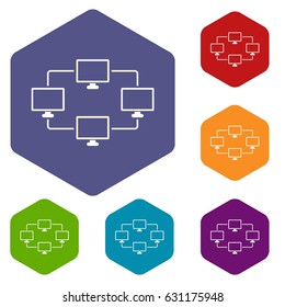 Computer Transmission Information Icons Set Hexagon Stock Vector ...