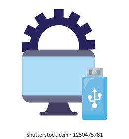 Computer Usb Gear On White Background Stock Vector (Royalty Free ...