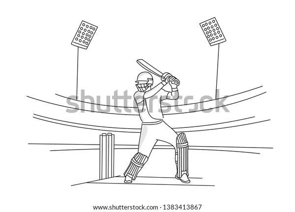 Concept Batsman Playing Cricket Championship Line Stock Vector (Royalty ...