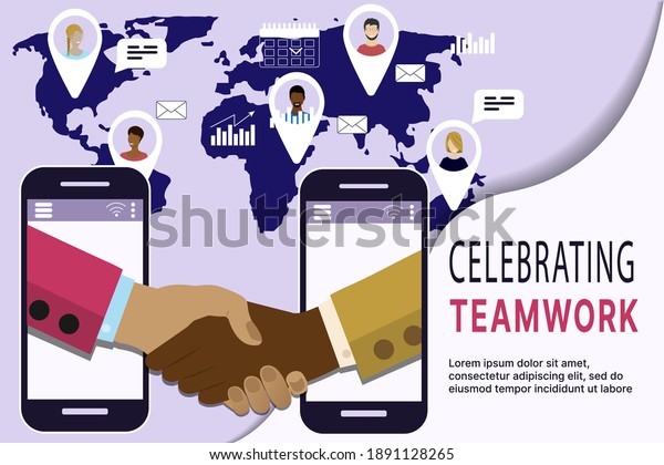 Concept Celebrating Teamwork Around World Online Stock Vector (Royalty ...