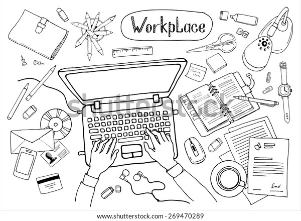 Concept Creative Hand Drawn Office Workspace Stock Vector (Royalty Free ...