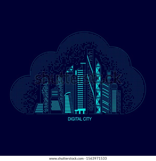 Concept Digital City Shape Buildings Cloud Stock Vector (Royalty Free ...