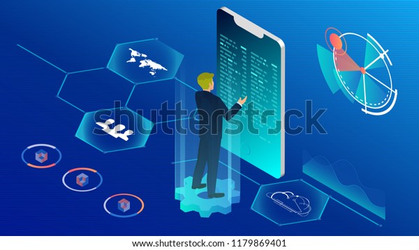 Concept Digital Technology Businessman Graphs Statistics: เวกเตอร์สต็อก ...