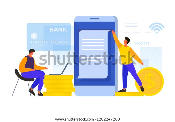 Concept Electronic Payments Young Cartoon Men Stock Vector (Royalty ...