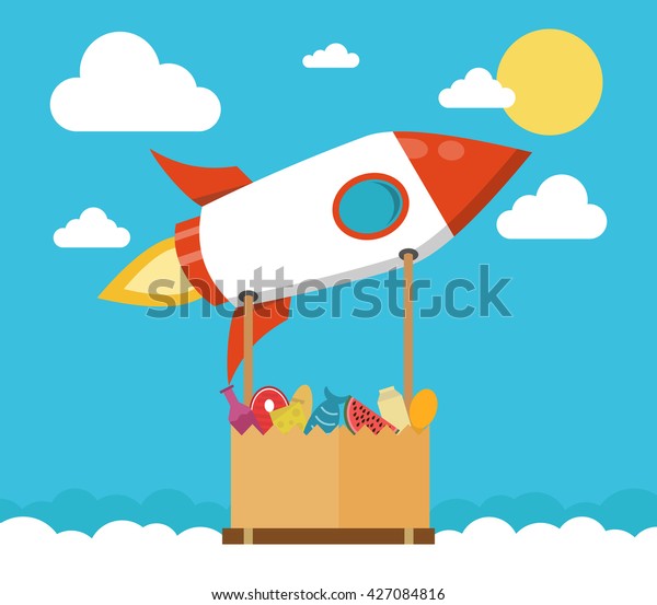 Concept Fast Delivery Service Rocket Grocery Stock Vector (Royalty Free ...