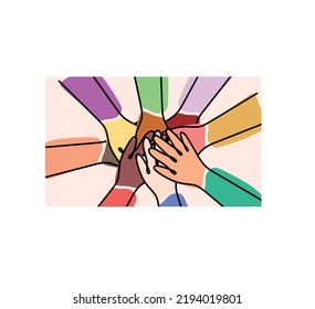 Concept Inclusion Diversity Multiethnic Hands Put Stock Vector (Royalty ...
