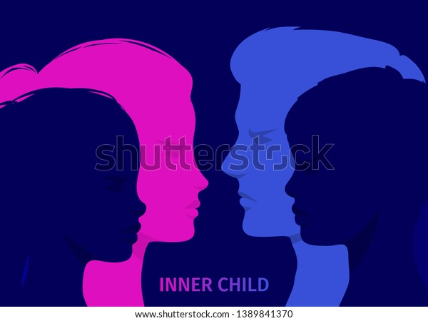 Concept Inner Child Silhouette Man Woman Stock Vector (Royalty Free ...